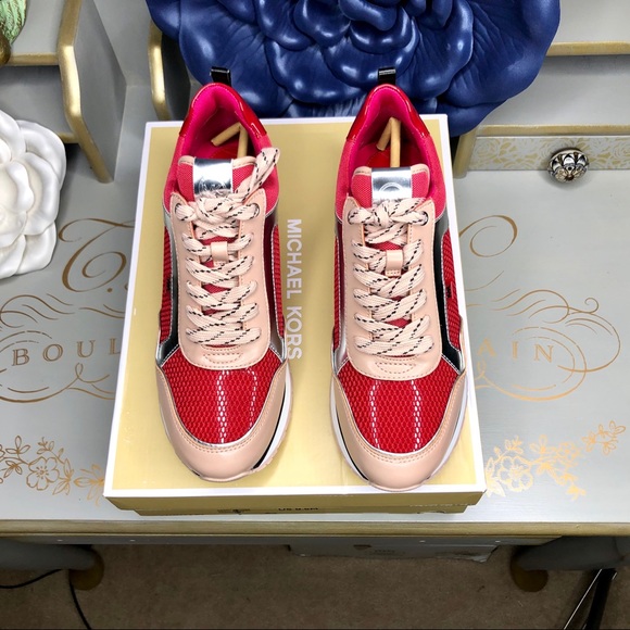 Michael Kors | Shoes | Michael Kors Pink Red Maddie Trainer Sneaker ...